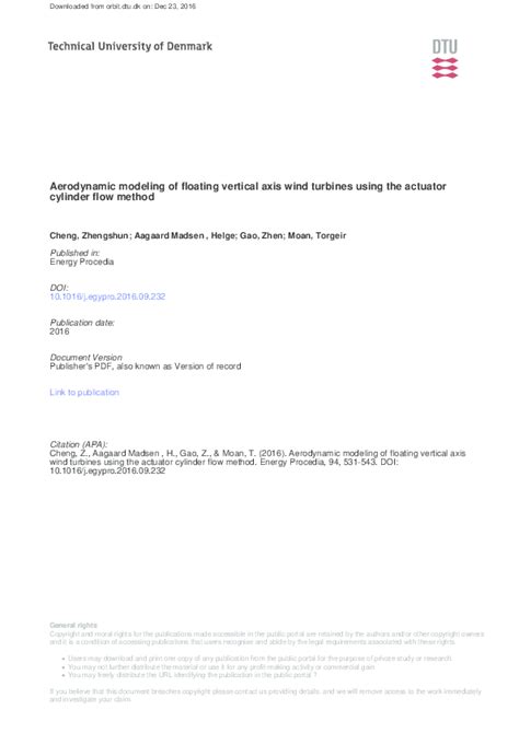 Pdf Aerodynamic Modeling Of Floating Vertical Axis Wind Turbines Using The Actuator Cylinder