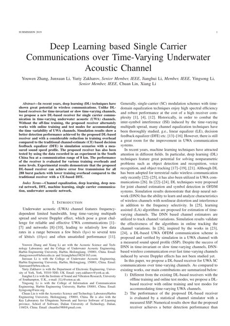 Pdf Deep Learning Based Single Carrier Communications Over Time Varying Underwater Acoustic