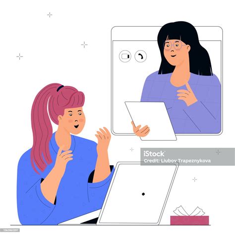 심리학자 온라인 여자는 노트북을 사용하여 화상 통화로 심리 치료사와 원격 약속에 있습니다 E테라피 정신 치료 정신 치료 Mental Wellbeing에 대한 스톡 벡터 아트