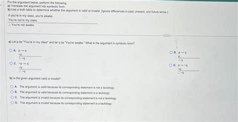 Solved For The Argument Below Perform The Following A