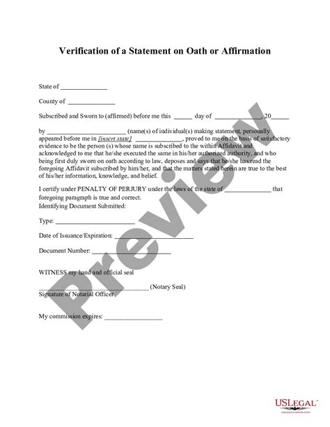 Verification Of A Statement On Oath Or Affirmation Us Legal Forms