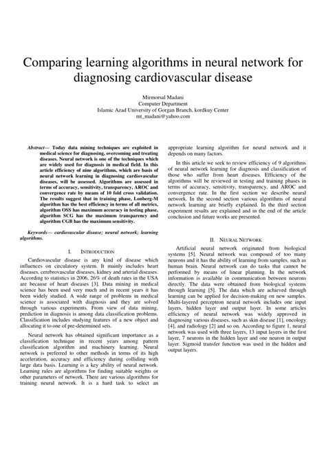pdf comparing learning algorithms in neural network for diagnosing cardiovascular disease