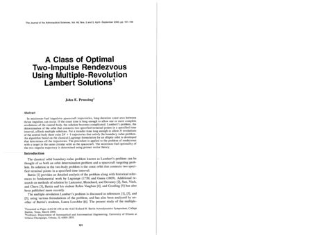 Pdf A Class Of Optimal Two Impulse Rendezvous Using Multiple