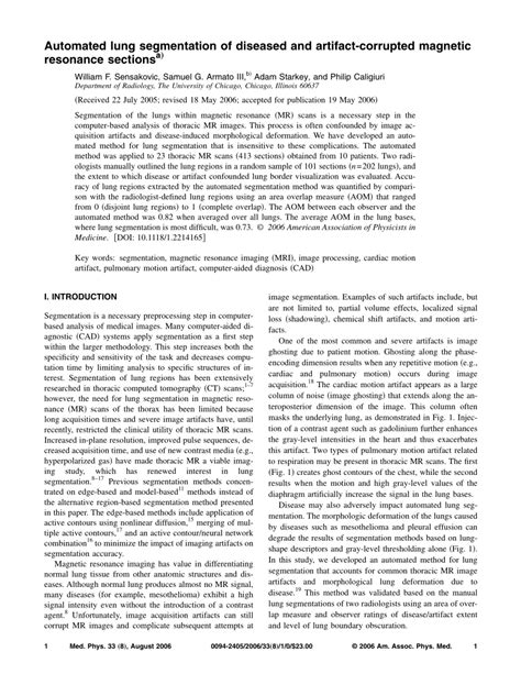 Pdf Automated Lung Segmentation Of Diseased And Artifact Corrupted Magnetic Resonance Sections
