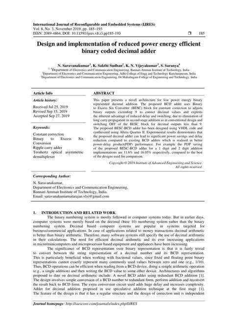 Pdf Design And Implementation Of Reduced Power Energy Efficient Binary Coded Decimal Adder