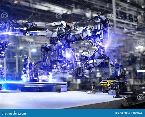 Modern High Tech Industrial Robotic Arm On The Factory Generative Ai Stock Illustration