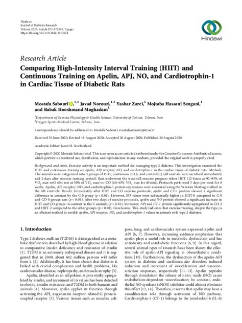 Pdf Comparing High Intensity Interval Training Hiit And Continuous Training On Apelin Apj