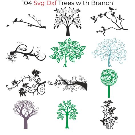 SVG DXF Tree With Branch Bundle For Lightburn Art Library Laser Engrave Etsy