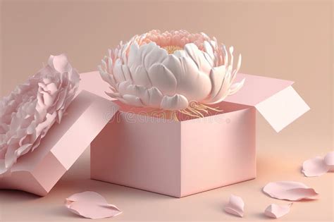 Cute Box With Flowers With Soft Silk Decoration Generative Ai Stock