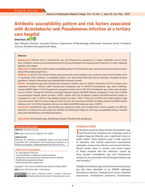 Pdf Antibiotic Susceptibility Pattern And Risk Factors Associated With Acinetobacter And