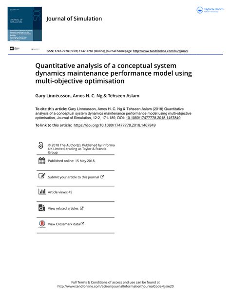 Pdf Quantitative Analysis Of A Conceptual System Dynamics Maintenance Performance Model Using