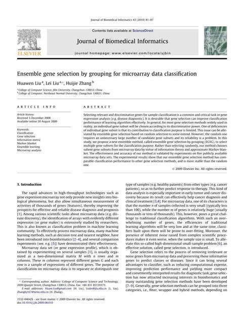 Pdf Ensemble Gene Selection By Grouping For Microarray Data Classification Dokumentips