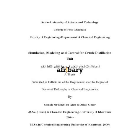 Simulation Modeling And Control For Crude Distillation Unit Afribary