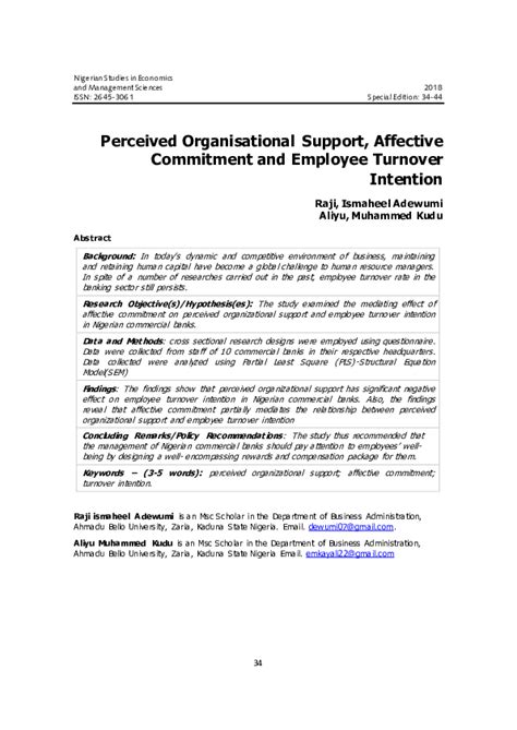 Pdf Perceived Organisational Support Affective Commitment And