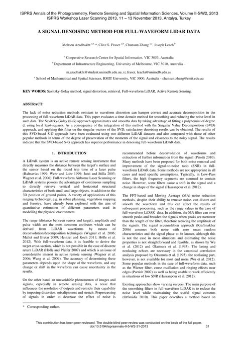 Pdf A Signal Denoising Method For Full Waveform Lidar Data