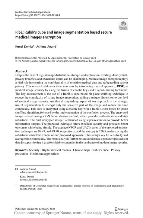 rise rubik s cube and image segmentation based secure medical images