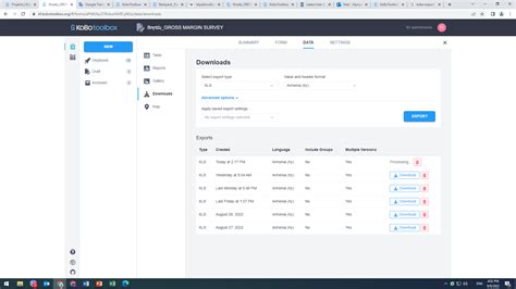 Processing The Export But Not Opening Data Management Kobotoolbox