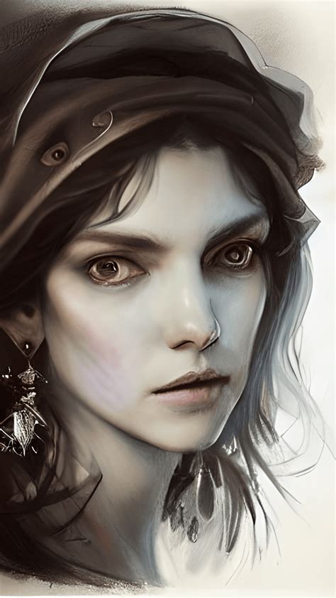 Beautiful Bohemian Witch Character Design Pencil Illustrated Portrait