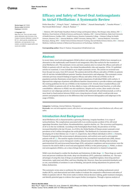 Pdf Efficacy And Safety Of Novel Oral Anticoagulants In Atrial Fibrillation A Systematic Review