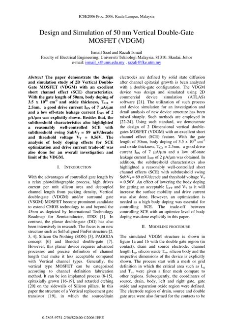 Pdf Design And Simulation Of 50 Nm Vertical Double Gate Mosfet Vdgm