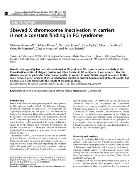 Pdf Skewed X Chromosome Inactivation In Carriers Is Not Constant Finding In Fg Syndome