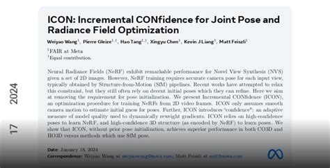 Paper Page — Icon Incremental Confidence For Joint Pose And Radiance Field Optimization