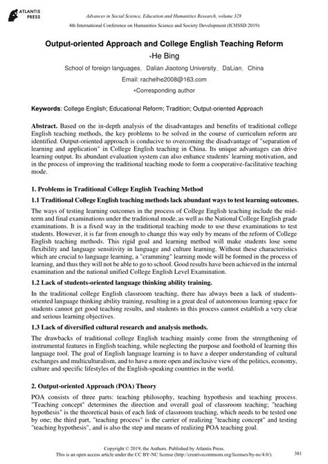 Pdf Output Oriented Approach And College English Teaching Reform