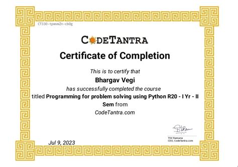bhargav shankar vegi on linkedin pythoncertification codetantra