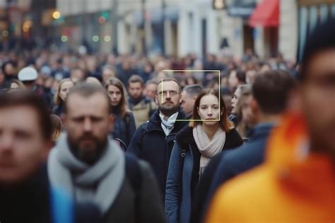 Premium Ai Image In A Crowd Facial Recognition Technology Identifies The Face Of A People