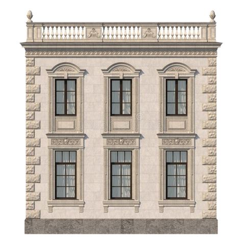 Stone Facade Of A Classic House With Windows 3d Rendering Stock