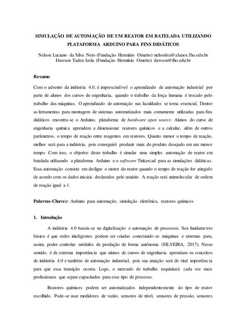 pdf simulaÇÃo de automaÇÃo de um reator em batelada utilizando