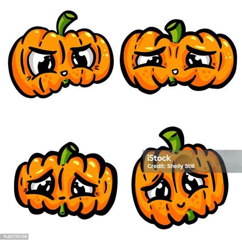 벡터의 눈과 얼굴 컬렉션이있는 얼굴 오렌지색의 만화 호박 캐릭터 10월에 대한 스톡 벡터 아트 및 기타 이미지 10월 가을