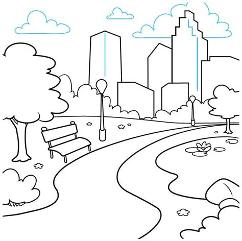 How To Draw A Park Step 09 Easy Drawing Of A Park Perspective