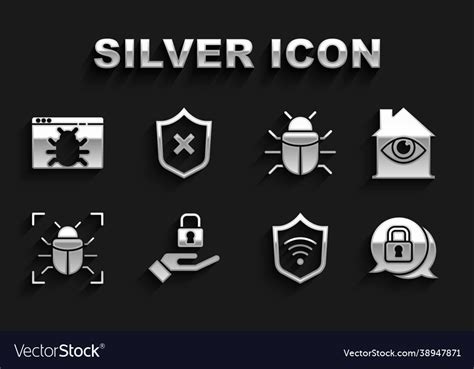 Set Lock In Hand House With Eye Scan Cyber Vector Image