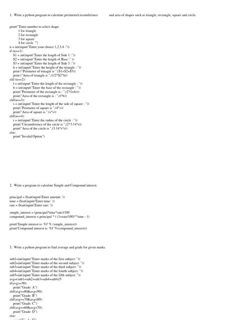 Python Programs For Area And Interest Calculations Pdf Teaching