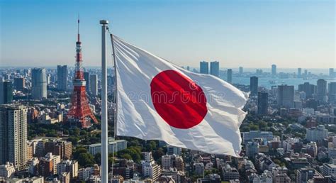 Horizontal Japanese Flag Fluttering In Tokyo Vertical Japan Flag
