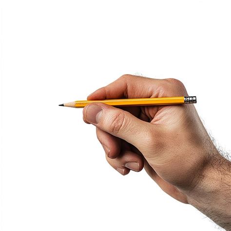 A Man Holding A Yellow Pencil With A Black Pen In His Hand Premium Ai