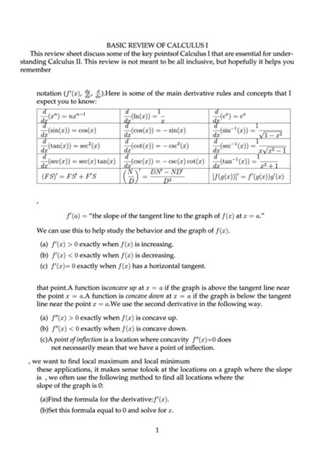 Basic Review Of Calculus Printable Pdf Download
