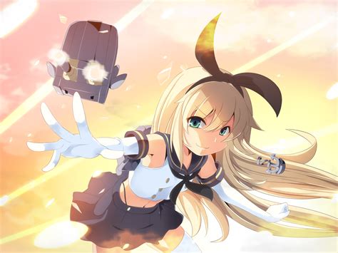 Kantai Collection Blonde Hair Elbow Gloves Green Eyes Headband