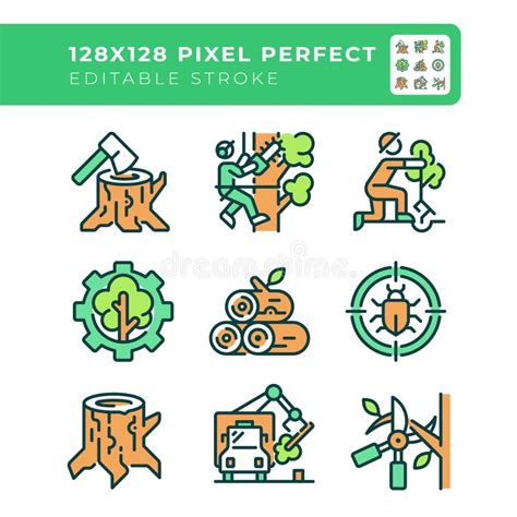 Forestry Industry Rgb Color Icons Set Stock Vector Illustration Of