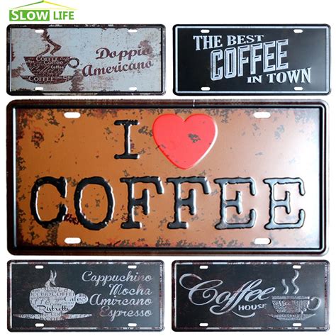 Coffee Car License Plate Vintage Home Decor Tin Sign Bar Pub Cafe Wall