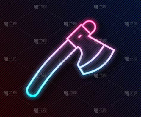 发光的霓虹灯线木斧图标孤立在黑色背景上伐木工人斧头向量