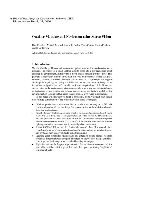 Pdf Outdoor Mapping And Navigation Using Stereo Vision