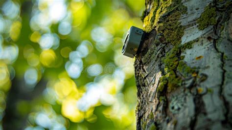 A Sensor Attached To A Tree Trunk Using Vibrations To Deter Insects From Nesting Stock Image A Sensor Attached To A Tree Trunk Using Vibrations To Deter Insects From Nesting Stock Image