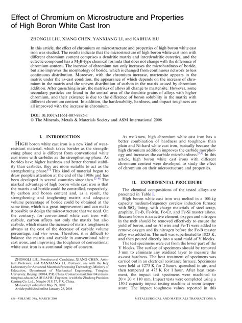 Pdf Effect Of Chromium On Microstructure And Properties Of High Boron White Cast Iron