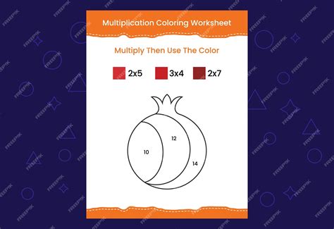 이미지가 있는 곱하기 색칠 워크시트 숫자로 색칠하기 수학 게임 프리미엄 벡터