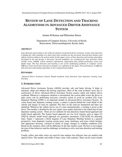 Review Of Lane Detection And Tracking Algorithms In Advanced Driver Assistance System Pdf