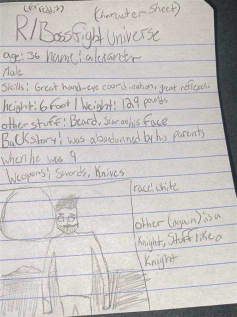 Alexander Character Sheet I Made Him In Class Rbossfightuniverse