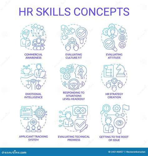 Hr Skills Blue Gradient Concept Icons Set Stock Vector Illustration Of Recruitment Career