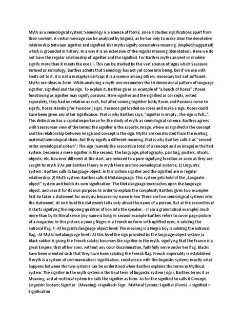 Myth As A Semiological System Pdf Semiotics Philosophical Theories